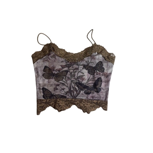 ROMWE | Tops | Romwe Goth Fairy Butterfly Graphic Contrast Lace Cami ...
